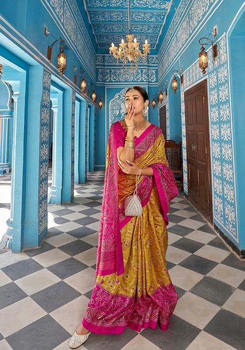 Buy Women Yellow Printed Dhola Silk Saree Set - XSR13312 - Silk Sarees ...