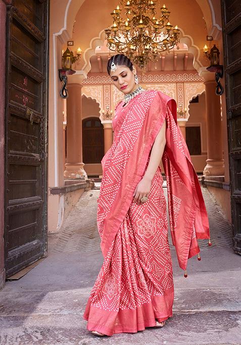 Buy Women Peach Printed Dhola Silk Saree Set - XSR13341 - Silk Sarees ...