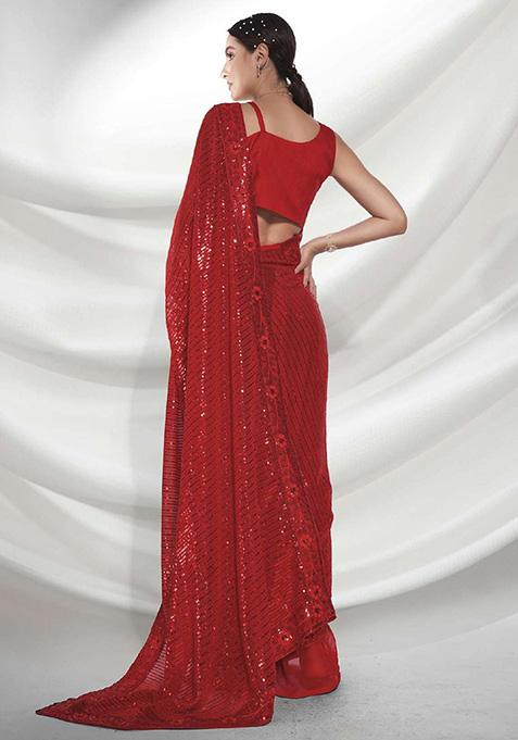 Buy Women Red Georgette Saree Set - XSR13428 - Traditional - Indya