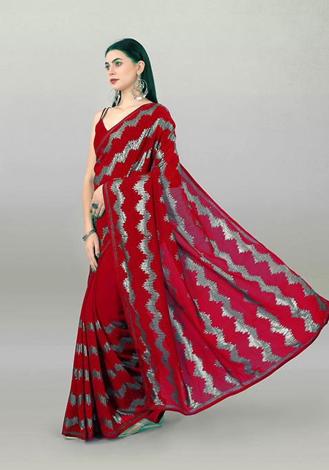 Buy Women Red Georgette Saree Set - XSR13515 - Wedding Edit - Indya