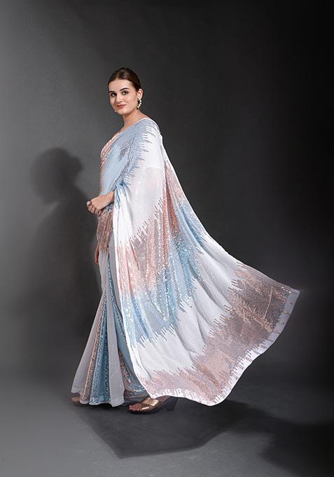 Buy Women Sky Blue Embroidered Heavy Georgette Saree Set - XSR13535 ...