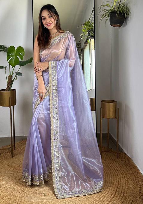 Buy Women Lavender Solid Silver Tissue Saree Set - XSR19581 - Silk ...