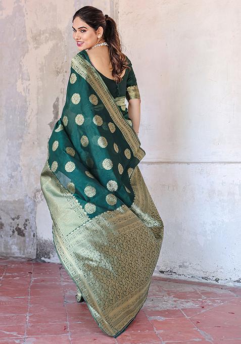 Buy Women Green Zari Woven Chanderi Silk Saree Set - XSR22711 - Sarees ...