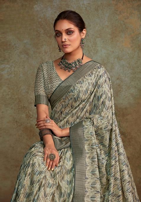 Buy Women Grey Zari Woven Silk Saree Set - XSR24735 - Wedding Edit - Indya