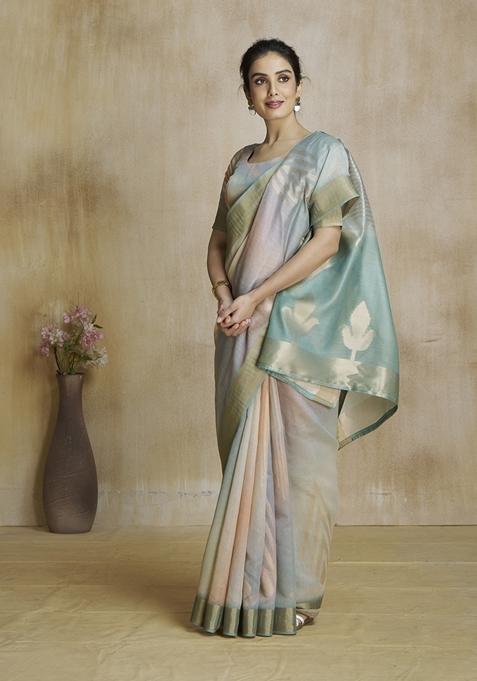 Buy Women Grey Zari Woven Silk Saree Set - XSR24774 - Wedding Edit - Indya