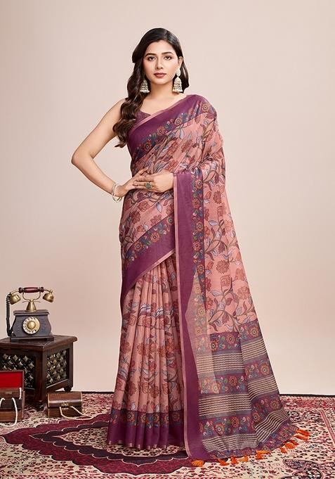 Buy Women Multicolor Woven Linen Saree Set - XSR30058 - Plus Size Saree ...