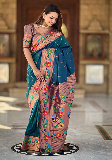 Buy Women Morpeach Zari Woven Silk Saree Set - XSR32307 - Traditional ...