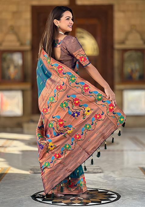 Buy Women Morpeach Zari Woven Silk Saree Set - XSR32307 - Traditional ...