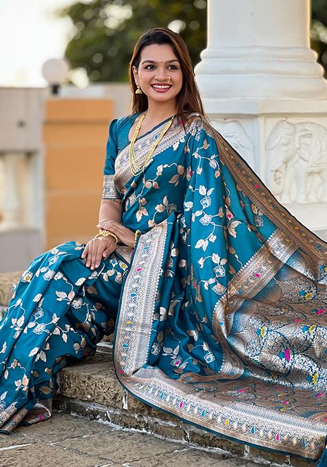 Buy Women Morpeach Zari Woven Silk Saree Set - XSR32314 - Traditional ...
