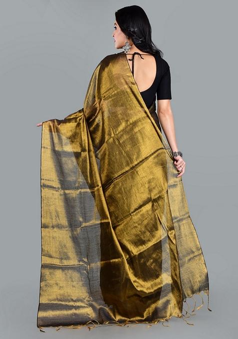 Buy Women Golden Solid Tissue Saree Set - XSR34039 - Mordern Pre ...