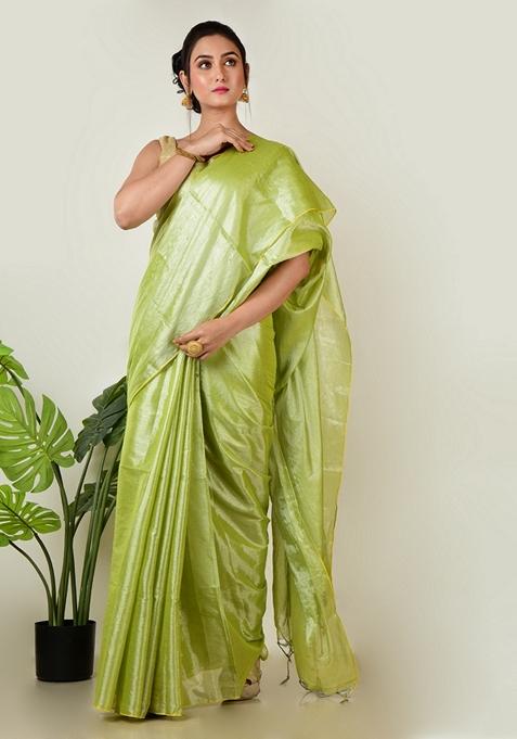 Buy Women Pastel Green Solid Tissue Saree Set - XSR34074 - Silk Sarees ...