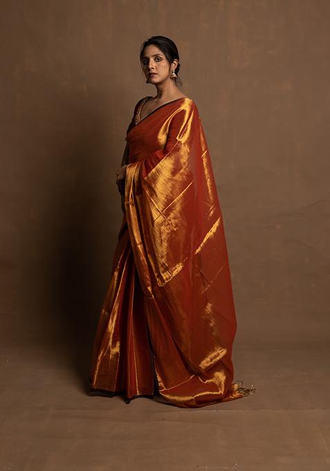 Buy Women Rust Brown Solid Cotton Saree - XSR34900 - Traditional - Indya