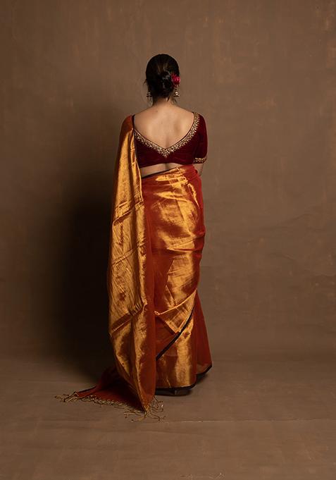 Buy Women Rust Brown Solid Cotton Saree - XSR34900 - Traditional - Indya