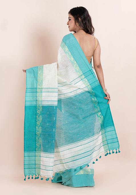 Buy Women Off White Embroidered Cotton Saree Set - XSR35695 ...