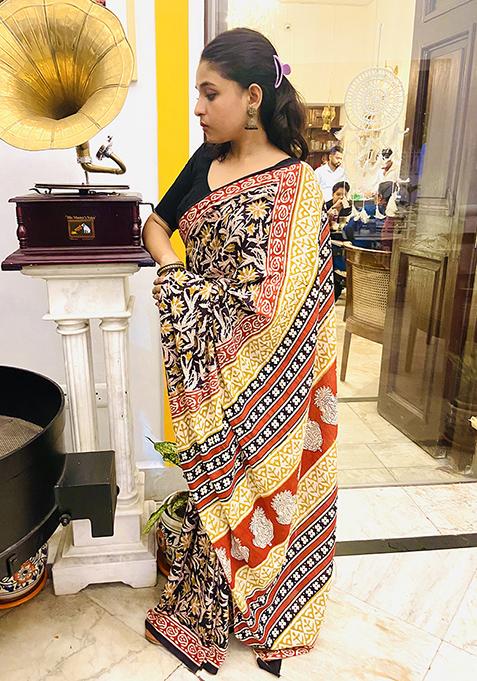 Buy Women Multi Printed Cotton Saree - XSR36808 - Plus Size Saree - Indya