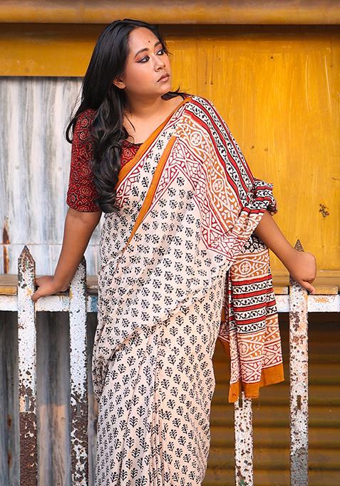 Buy Women Multi Printed Cotton Saree - XSR36821 - Plus Size Saree - Indya