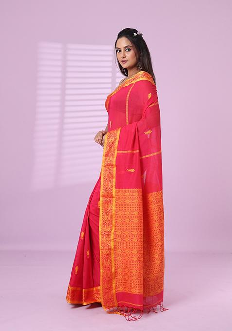 Buy Women Pink Embroidered Cotton Saree Set - XSR43528 - Plus Size ...
