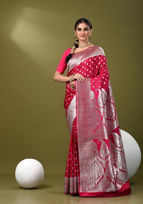 Buy Women Deep Pink Zari Work Silk Saree Set - XSR43926 - Silk Sarees ...