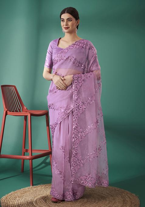 Buy Women Peach Embroidered Net Saree Set - XSR44748 - Plus Size Saree ...