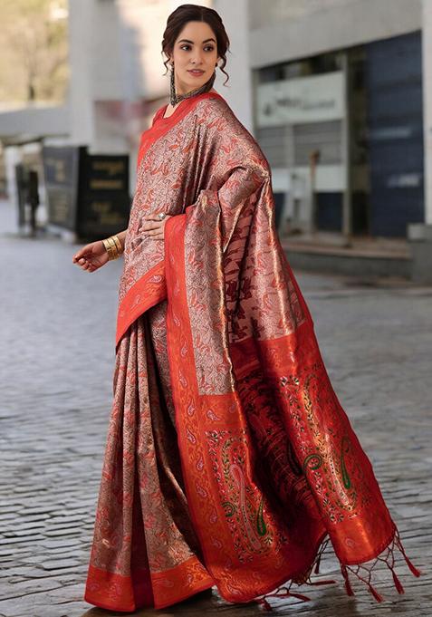 Buy Women Rust Brown Jacquard Poly Silk Saree - XSR45492 - Silk Sarees ...