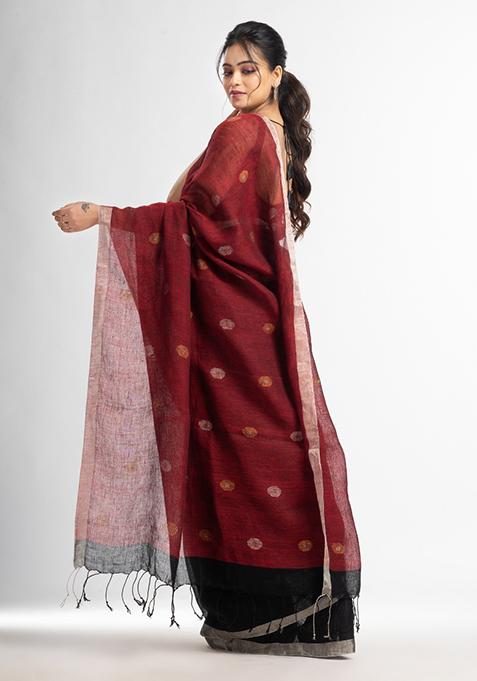 Buy Women Black Solid Linen Saree Set - XSR46355 - Plus Size Saree - Indya