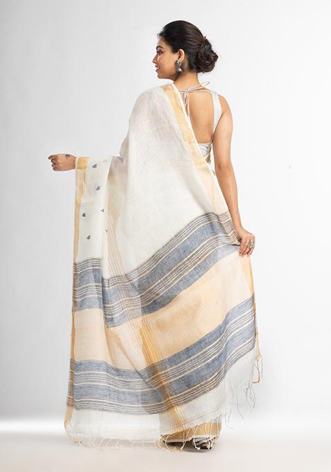 Buy Women White Solid Linen Saree Set - XSR46386 - Plus Size Saree - Indya