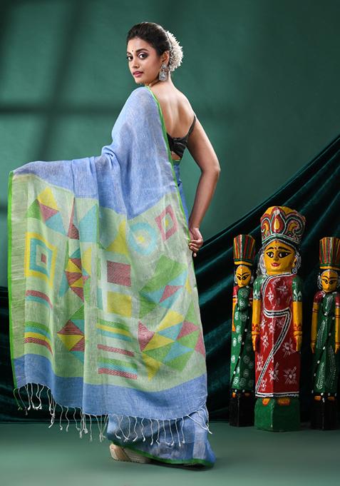 Buy Women Blue Solid Linen Saree Set - XSR47082 - Plus Size Saree - Indya