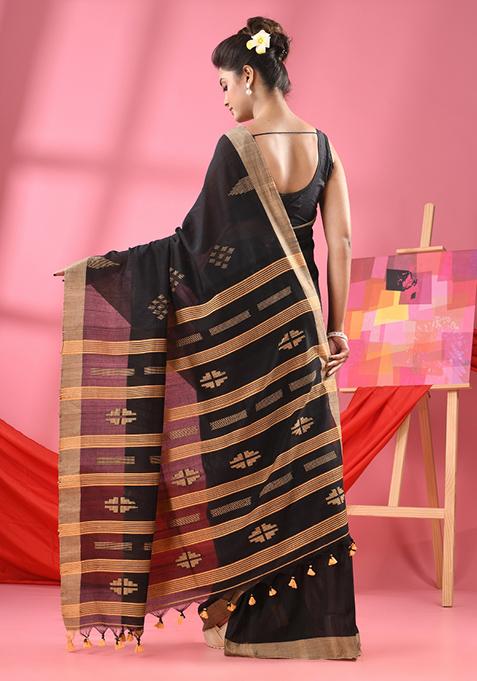 Buy Women Black Embroidered Cotton Saree Set - XSR47294 - Plus Size ...