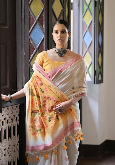 Buy Women Red Woven Cotton Saree Set - XSR48685 - Traditional Pre ...