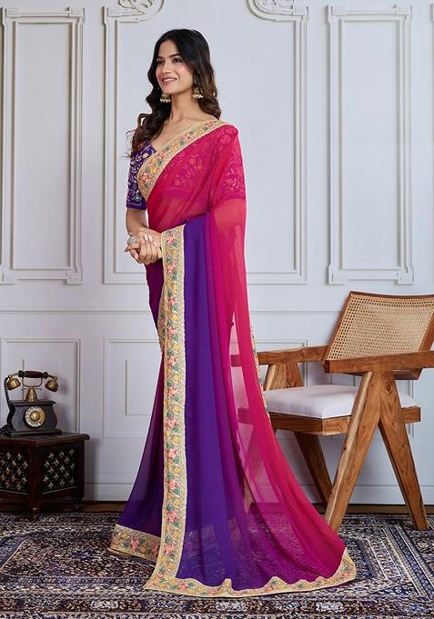 Buy Women Purple Padding Colored Georgette Saree Set - XSR53666 ...