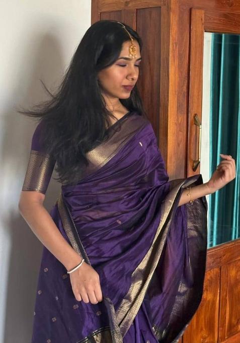 Buy Women Blue Zari Woven Lilan Cotton Blend Saree Set - XSR71209 ...