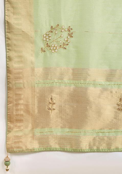 Buy Women Mint Green Khatli Handwork Tissue Linen Saree Set - XSR73248 ...