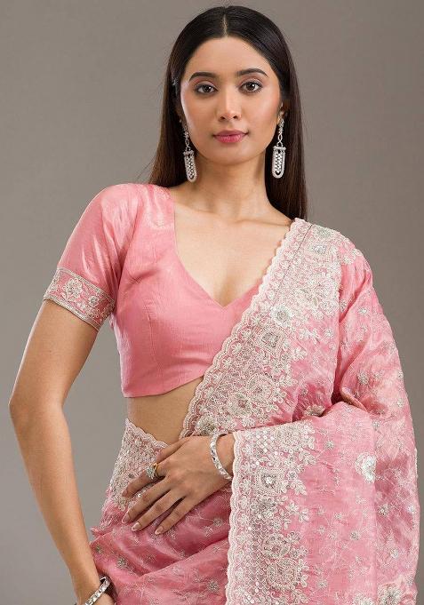 Buy Women Peach Sequin Work Crushy Saree Set - XSR78716 - Unstitched Sarees - Indya