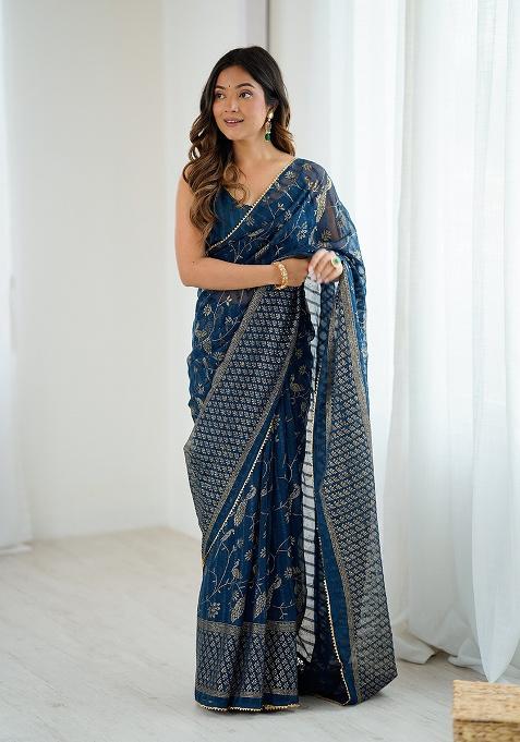 Buy Women Morpeach Embroidery Silk Saree Set - XSR96759 - Modern Sarees ...