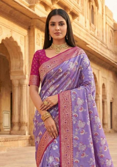 Buy Women Lavender Zari Work Banarasi Saree Set - XSS19753 - Plus Size ...