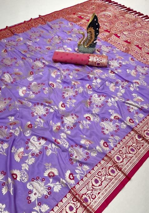 Buy Women Lavender Zari Work Banarasi Saree Set - XSS19753 - Plus Size ...