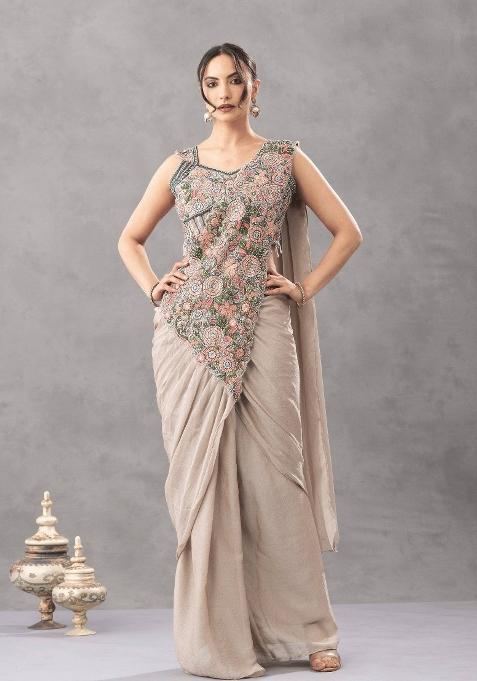 Off White Saree Set Collection, Silk and Linen Styles from $30