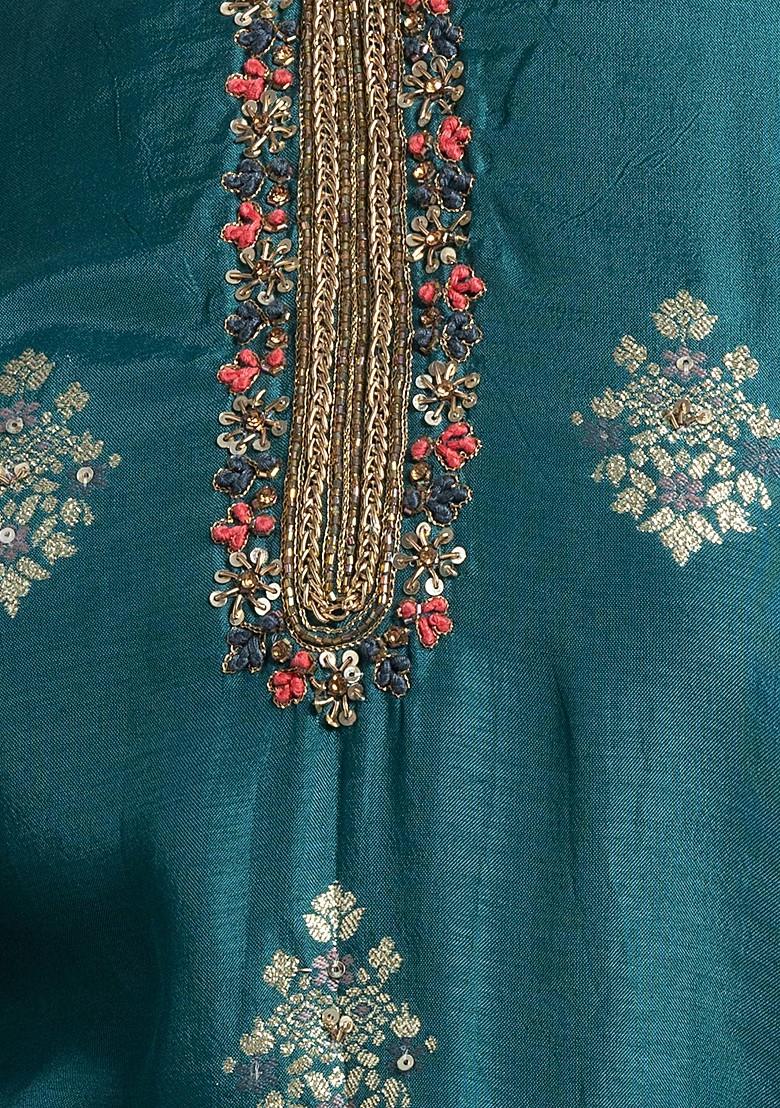 Buy Women Green Floral Sequin Embellished Kurta Set With Pants And Self