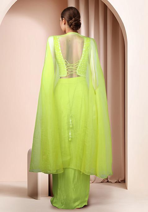 Buy Women Yellow Embellished Jacket Set With Blouse And Sharara ...