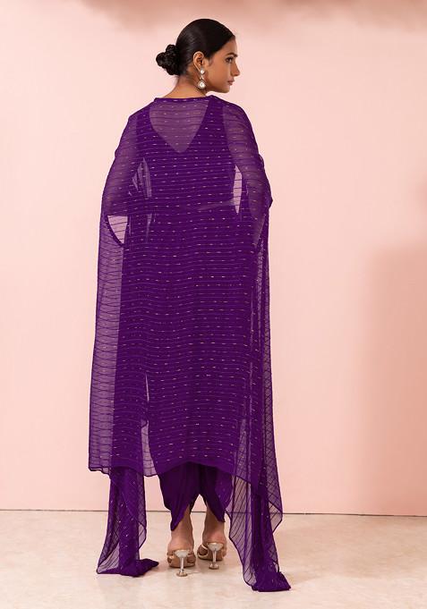 Buy Women Purple Dhoti Pants Set With Floral Embroidered Blouse And ...