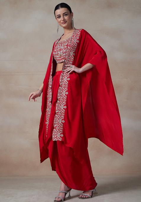 Buy Women Yellow Rapron Skirt Set With Floral Zari Embroidered Blouse ...