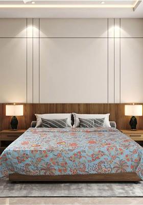 Buy Women Block Print Story Blue And Red Floral AC Room 210 GSM Single ...