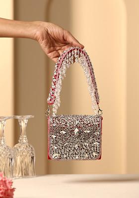 Buy Women Red Crystal Embellished Nano Bag - IBG00217 - Bags - Indya