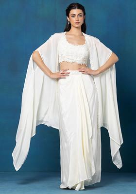 Buy Women Ivory Embellished Jacket Set With Floral Bead Hand ...