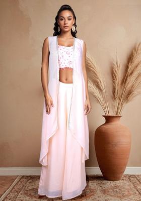 Buy Women Blush Pink Jacket Set With Bead Embroidered Top And Pants ...