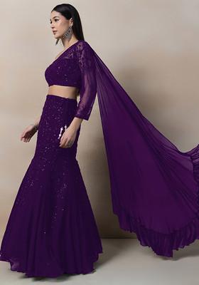 Buy Women Bright Purple Sequin Embroidered Lehenga Set - ILL02734 ...