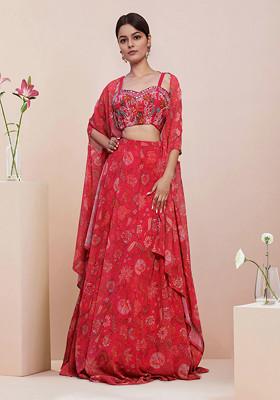 Buy Women Pink Jacket Set With Hand Embroidered Blouse And Palazzo ...