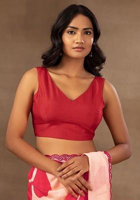 Buy Women Red Plunge Neck Silk Blouse - ILT00006 - Tops And Blouses - Indya