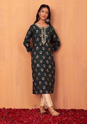 Buy Women Black Floral Print Kurta - Indya Clothing - Indya | Canada
