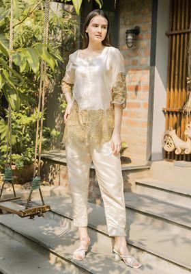 Buy Women Olive Embroidered Handwoven Chivia Silk Co-Ord Set - WLF00146 ...